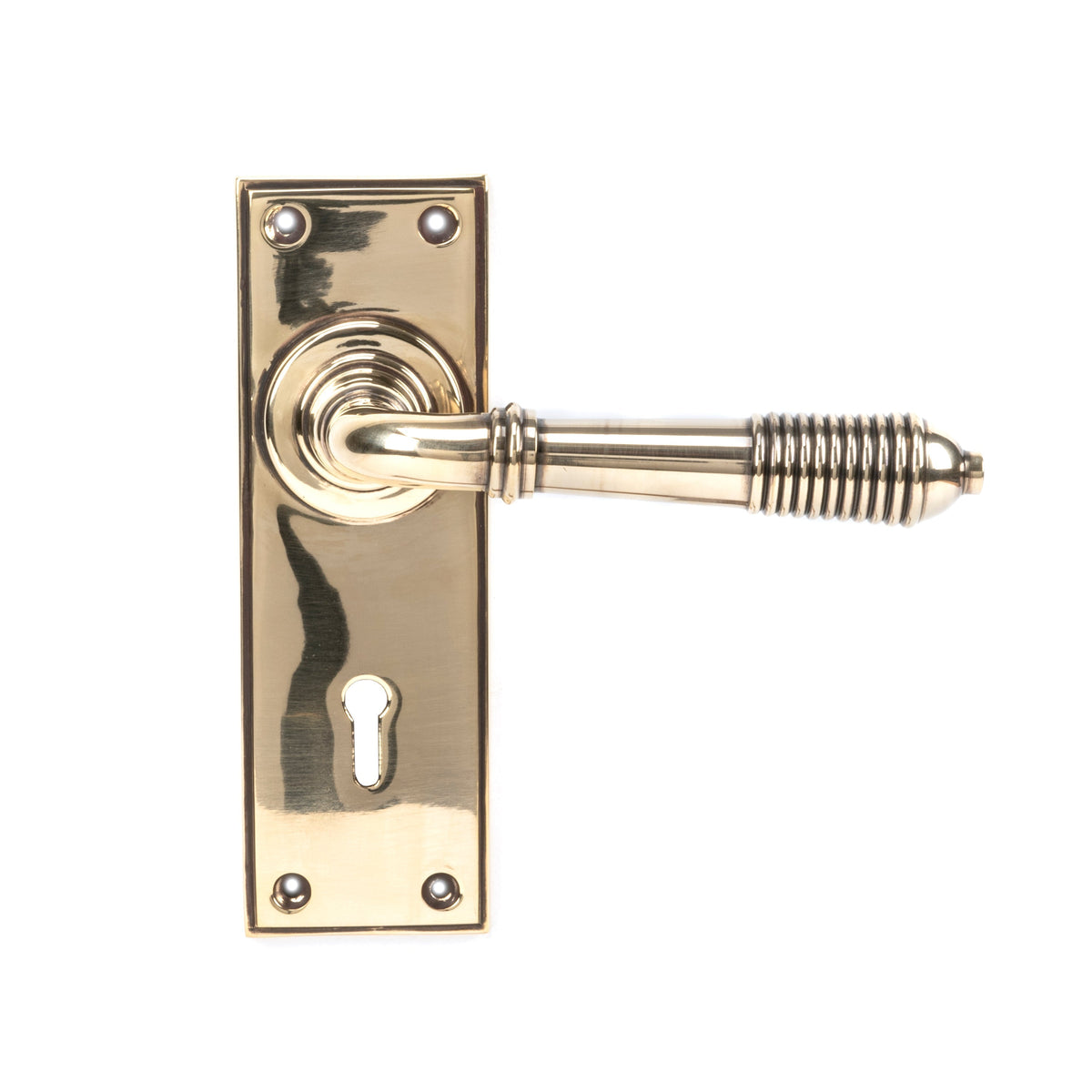 Aged Brass Reeded Lever Lock Set | From The Anvil | Yester Home
