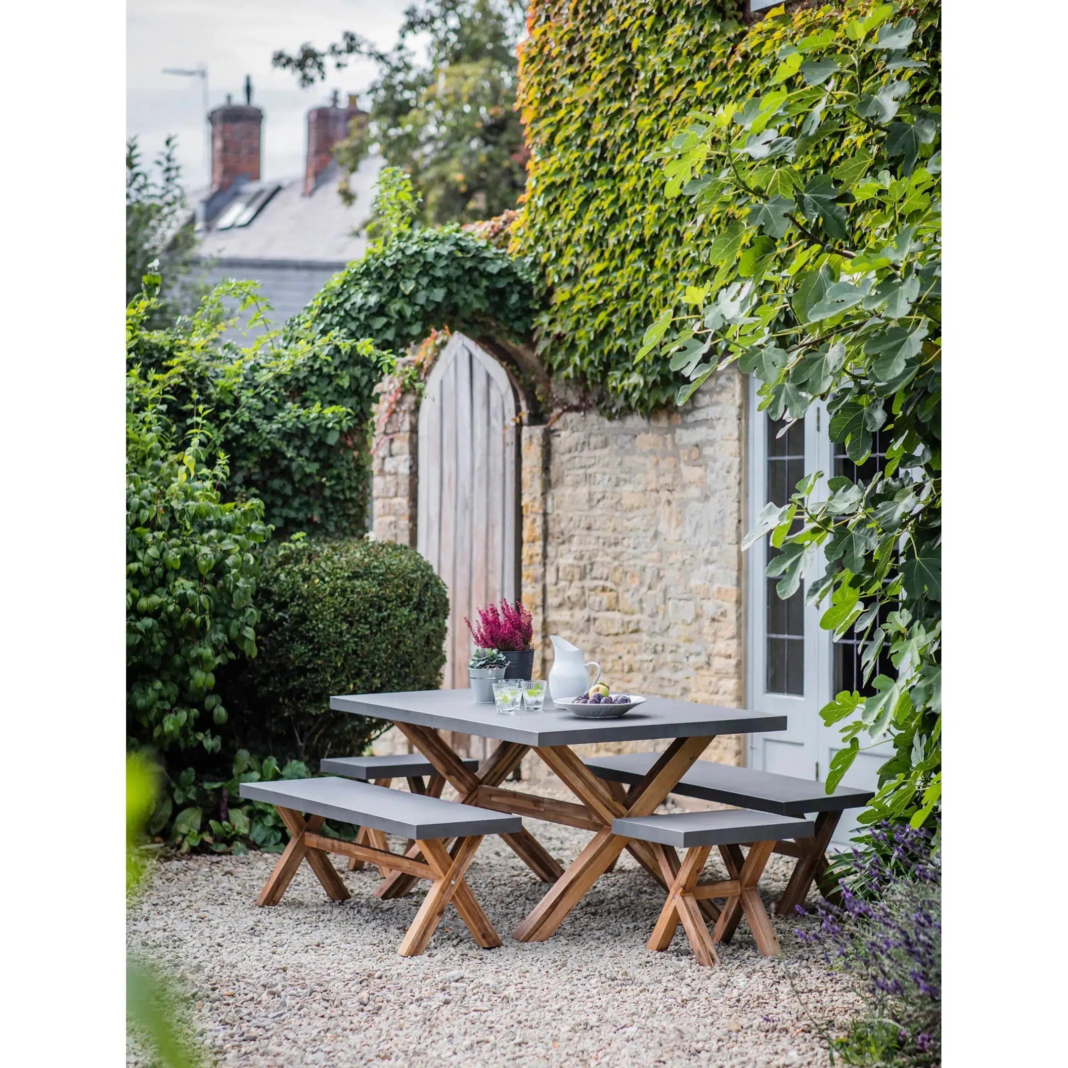 Burford Table and Bench Set, Small in Natural - Polystone | Yester Home
