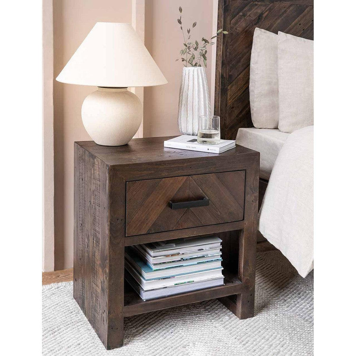 Fawley Chevron Bedside Table | Antique Brown | Yester Home