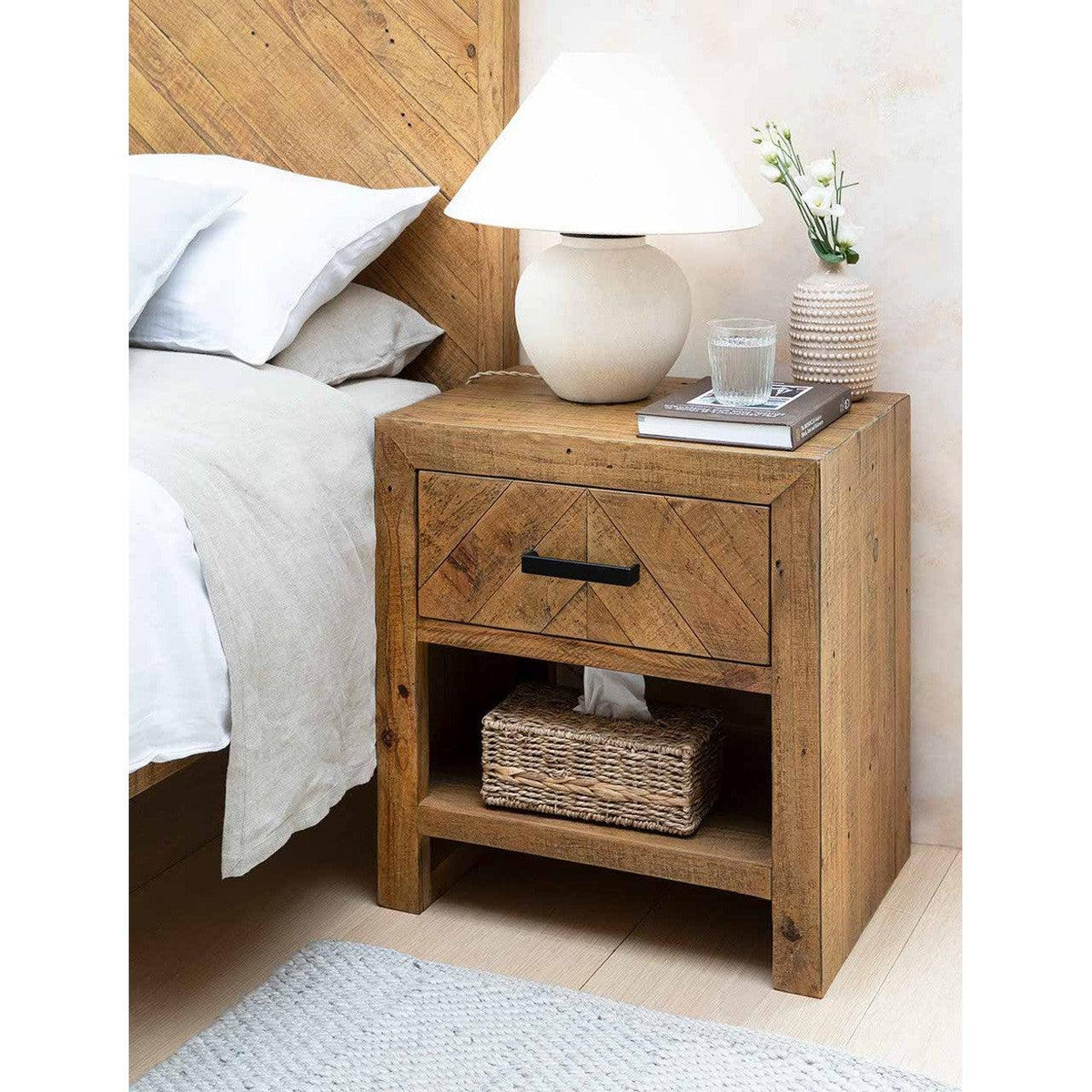 Fawley Chevron Bedside Table | Natural | Yester Home