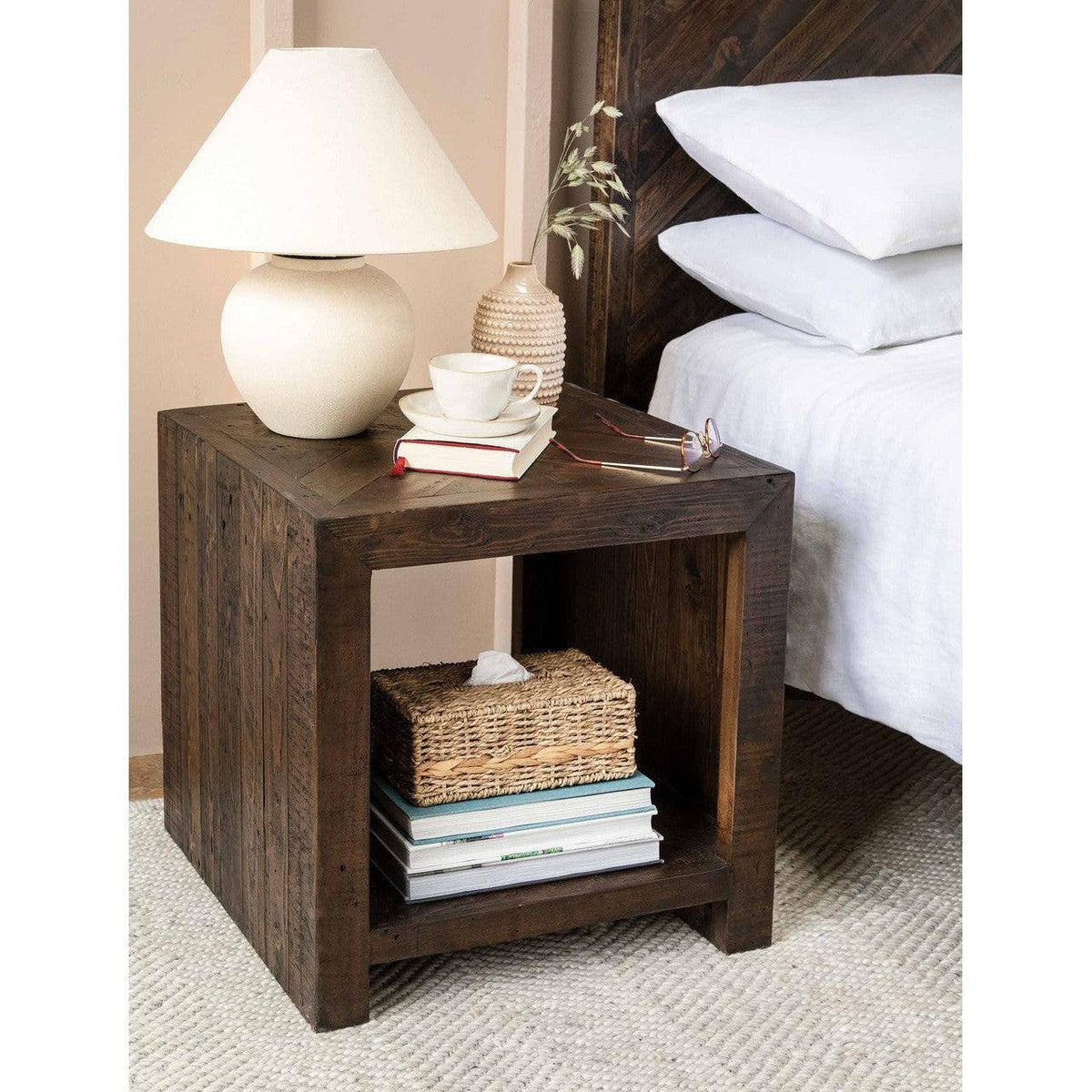 Fawley Chevron Side Table | Antique Brown | Yester Home