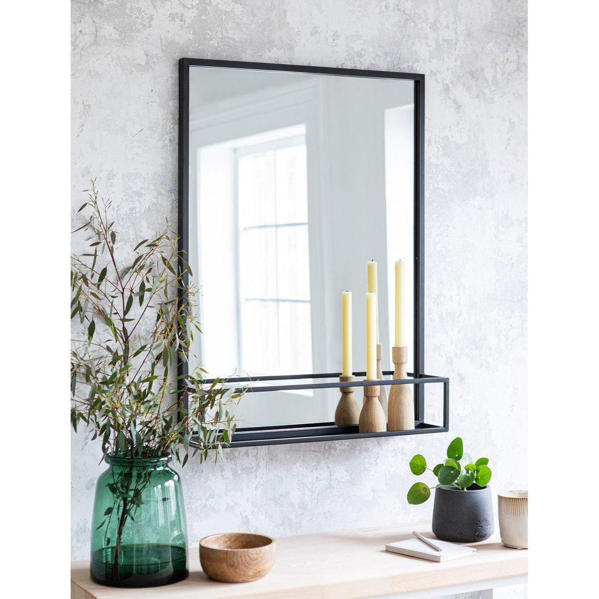 Sapperton Mirror with Shelf in Black - Iron | Yester Home